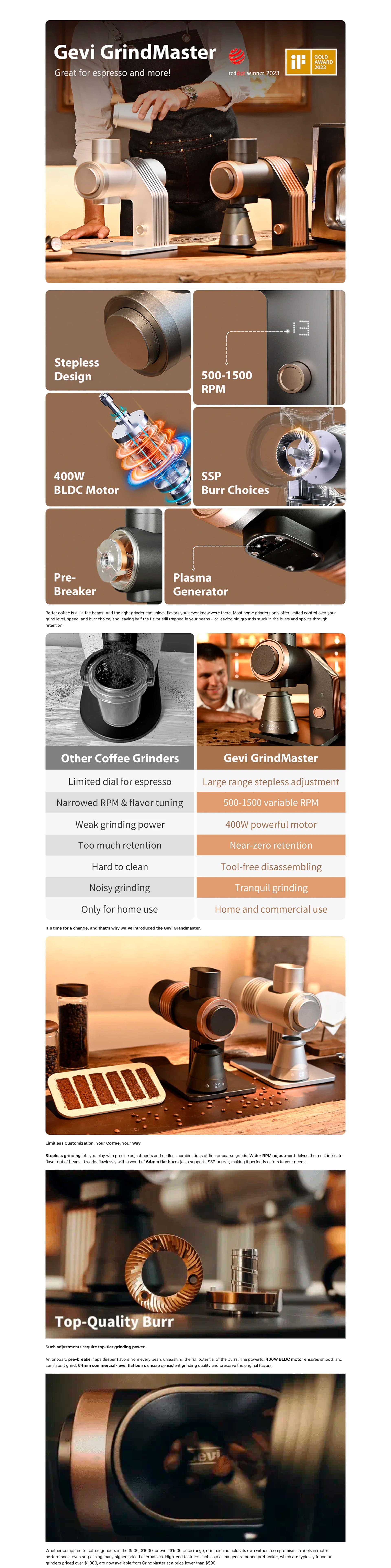 GEVI | GrindMaster Ultimate Stepless Coffee Grinder VelPro 400