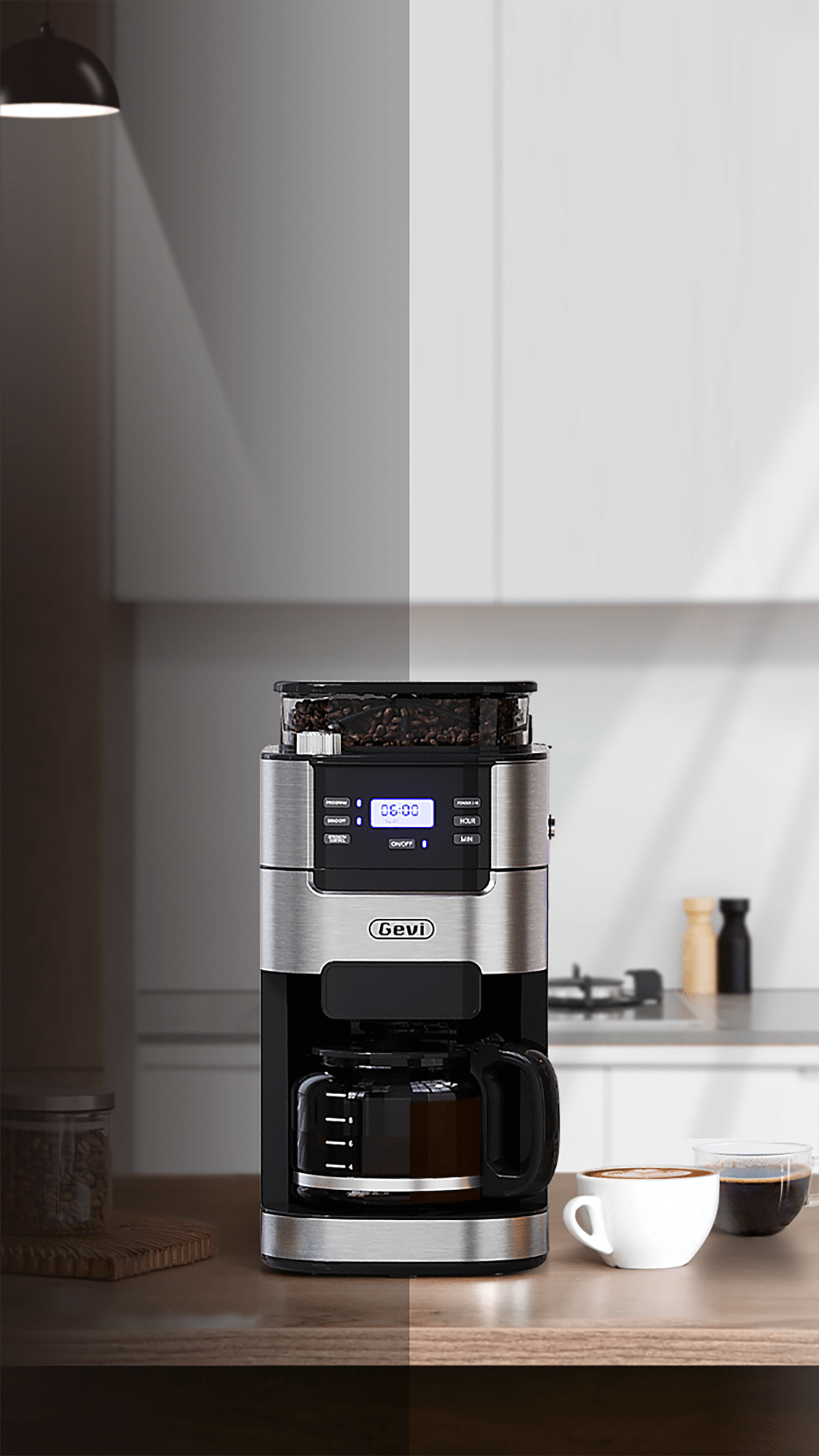 GEVI | 10-Cup Coffee Maker Machine with Built-in Grinder