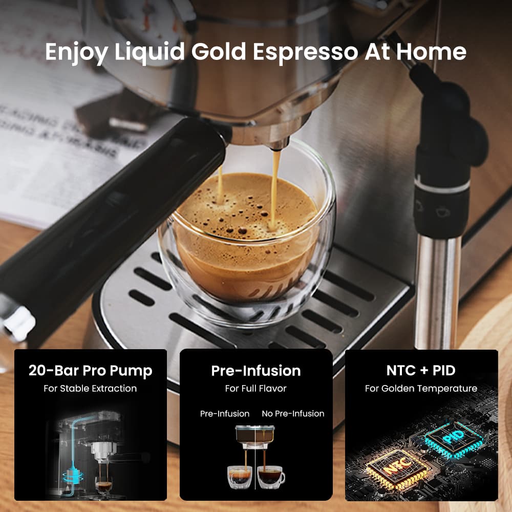 GEVI | Compact Espresso Machine with Milk Steam Wand for Cappuccino and ...