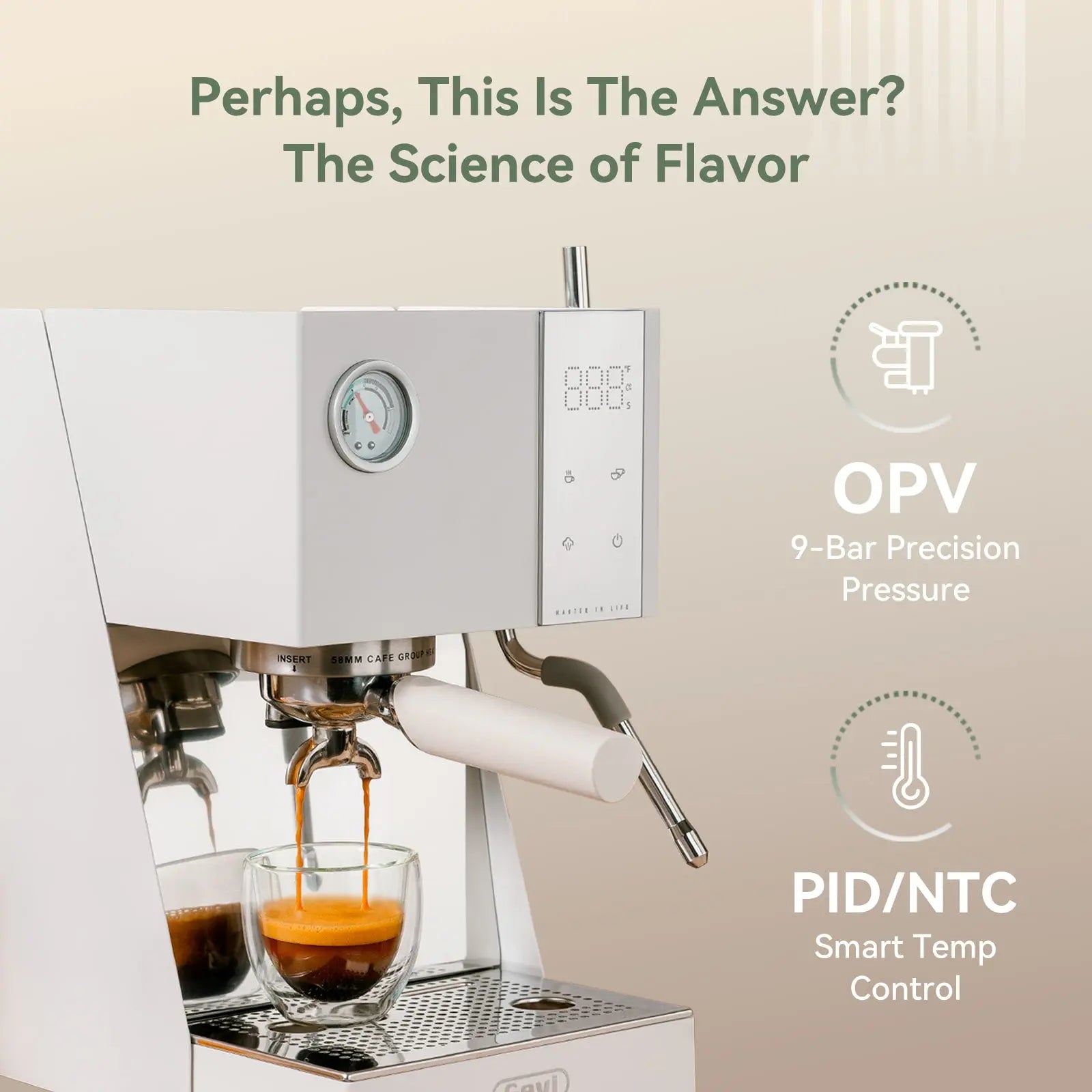 GEVI 20 Bar Semi Automatic Espresso Coffee Machine with OPV, White
