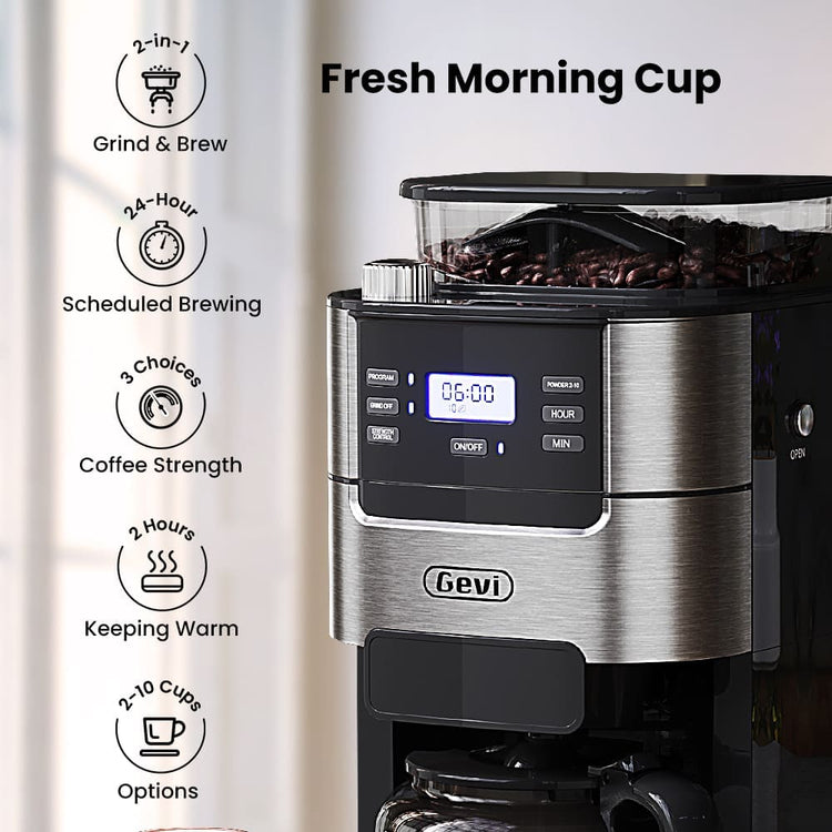 GEVI | 10-Cup Coffee Maker Machine with Built-in Grinder