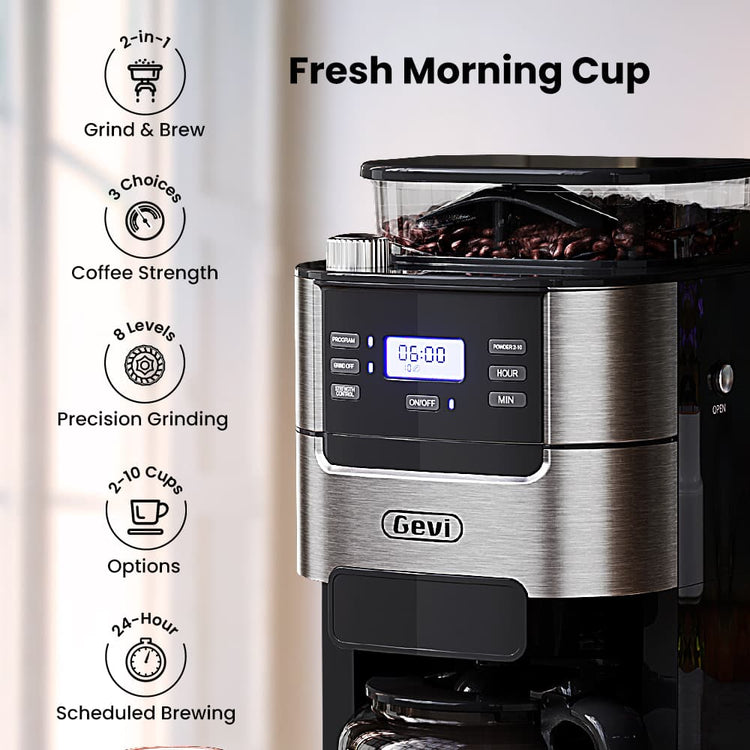 GEVI | 10-Cup Coffee Maker Machine with Built-in Grinder